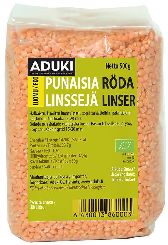Aduki Punainen linssi, halkaistu 500 g