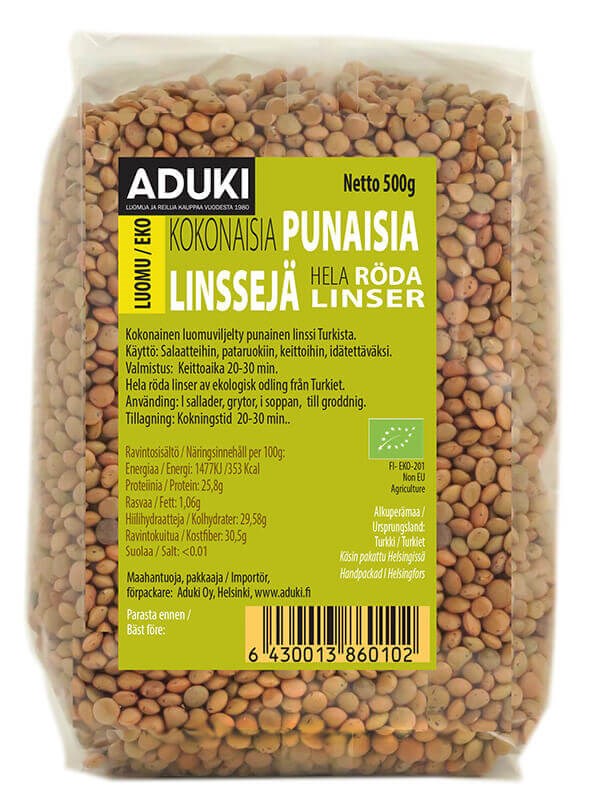 Aduki Punainen linssi, kokonainen 500 g