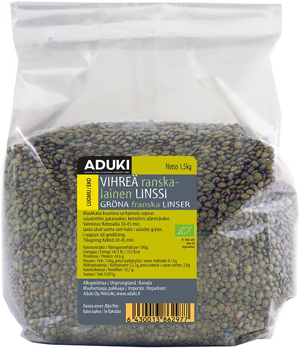 Aduki Ranskalainen vihreä linssi 1,5 kg
